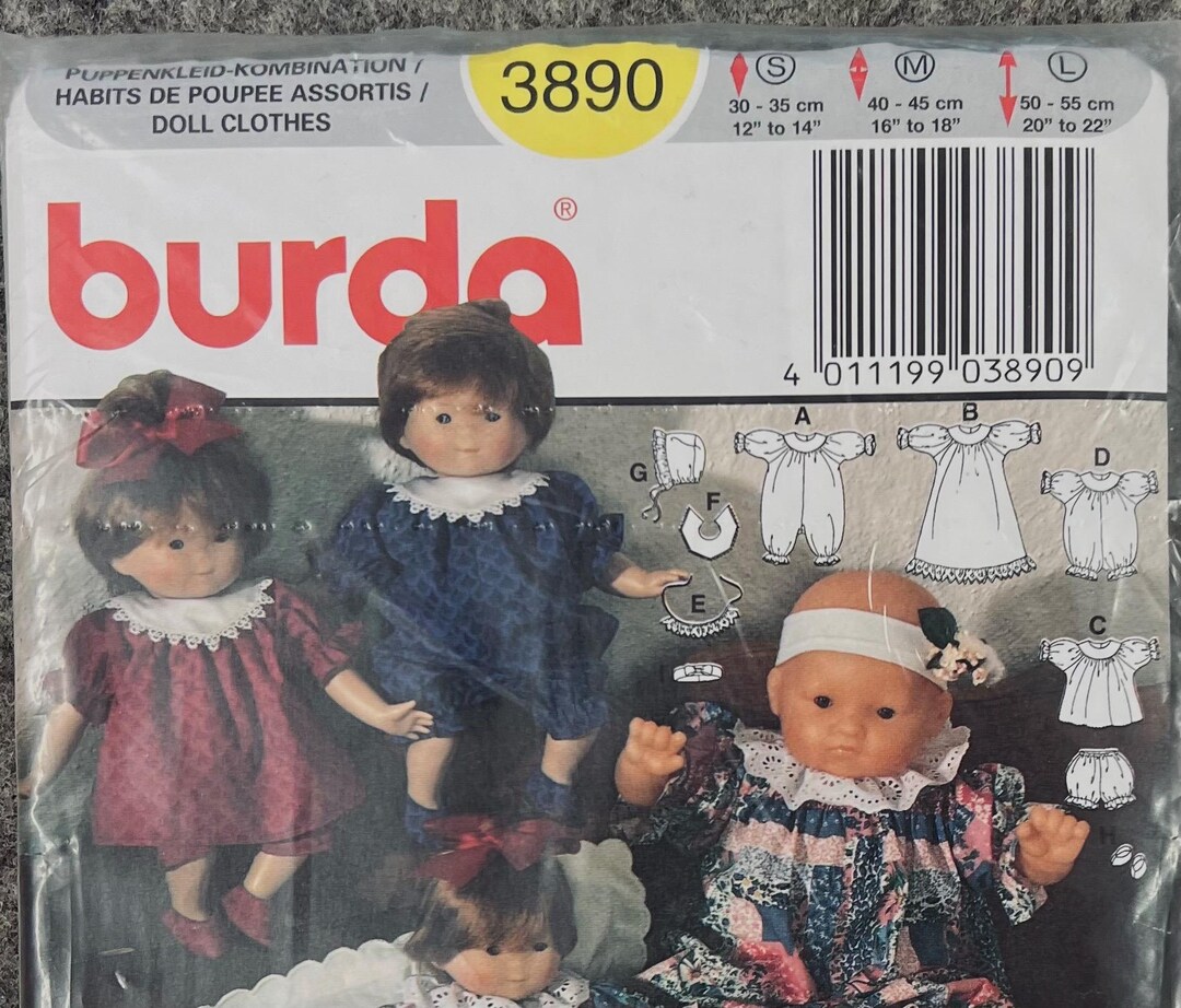 Burda 3890 Burda Dolls Clothes Sewing Pattern for Doll Sizes: S (12"-14 ...