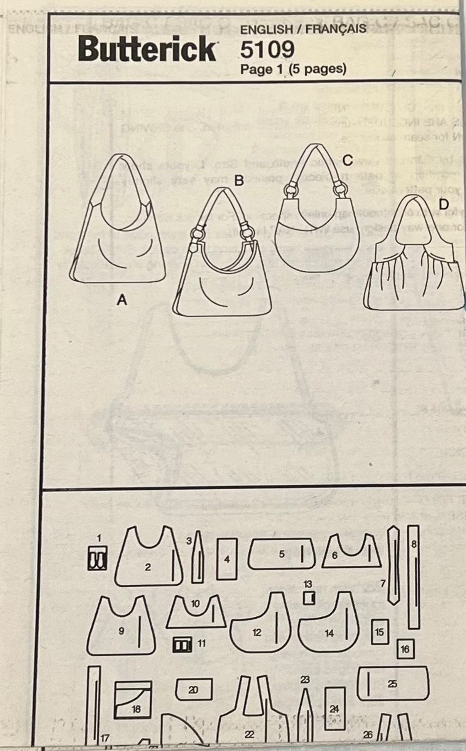 Butterick B5109 Sewing Pattern/large Lined Bags With Straps Complete ...