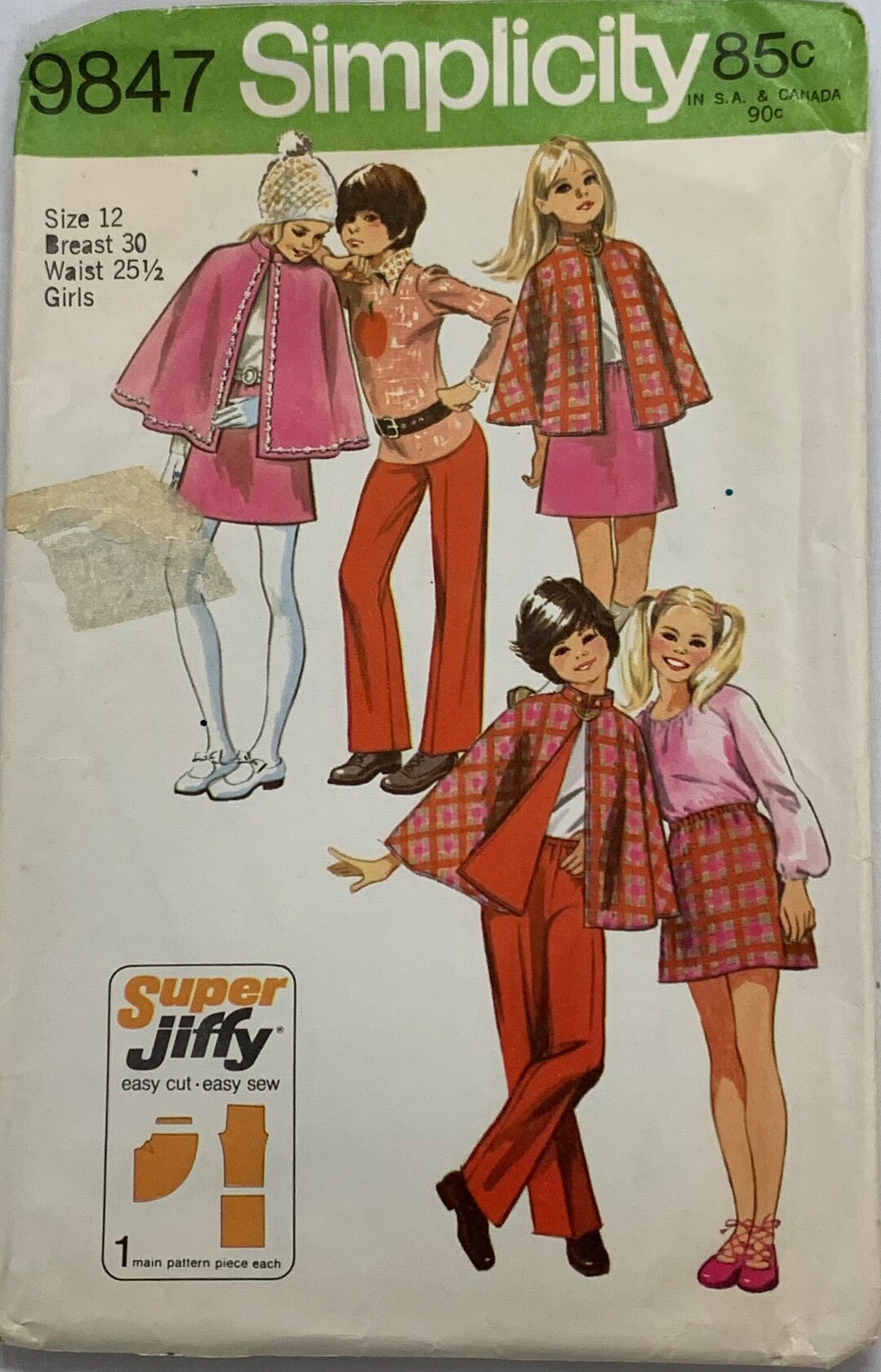 Simplicity 9847/girl’s Reversible Cape, Skirt and Pants/size 12-breast ...