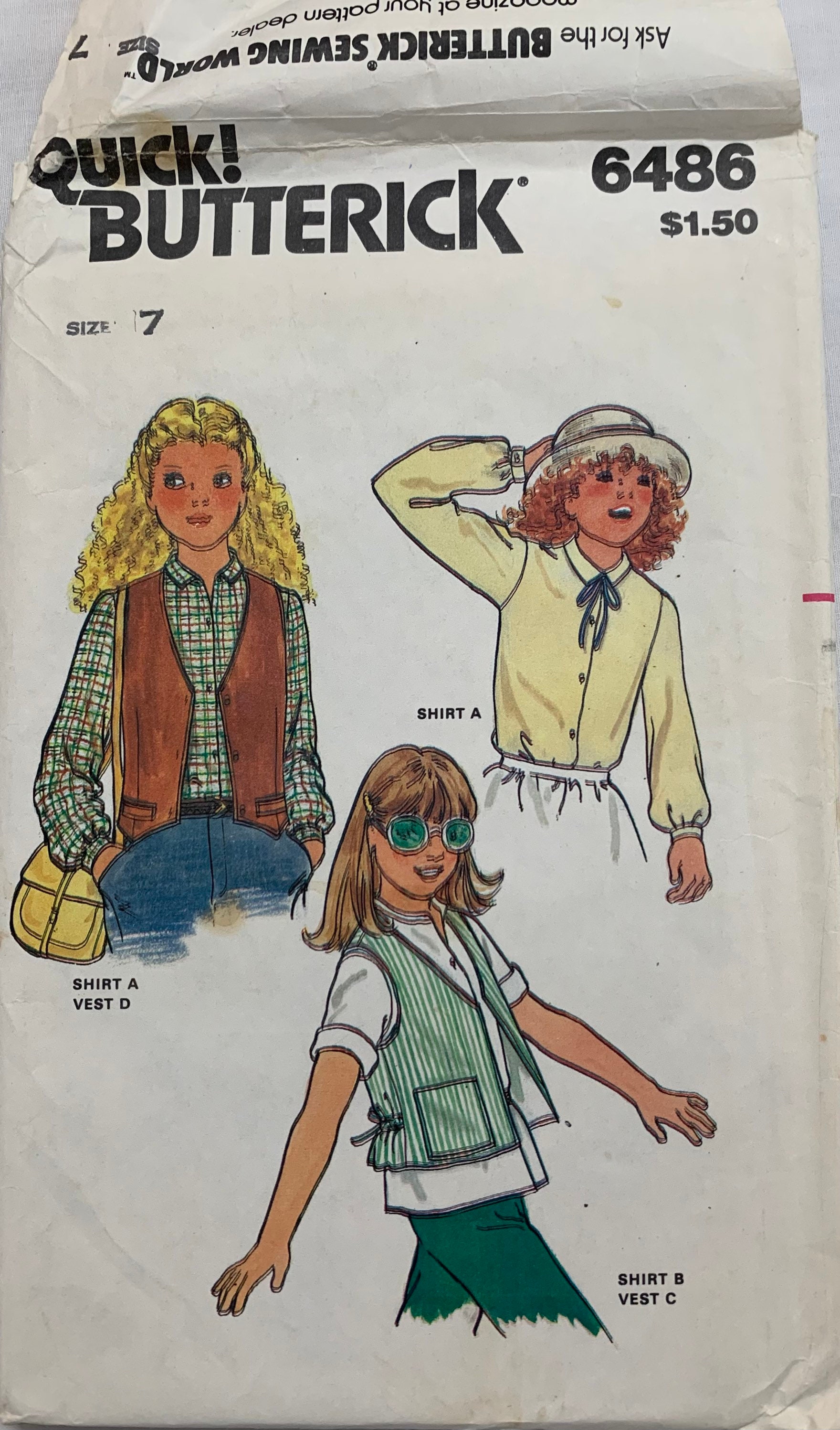 Butterick 6486 Sewing Pattern/girls' Blouse or Vest/size 7 Bust 26 Cut ...