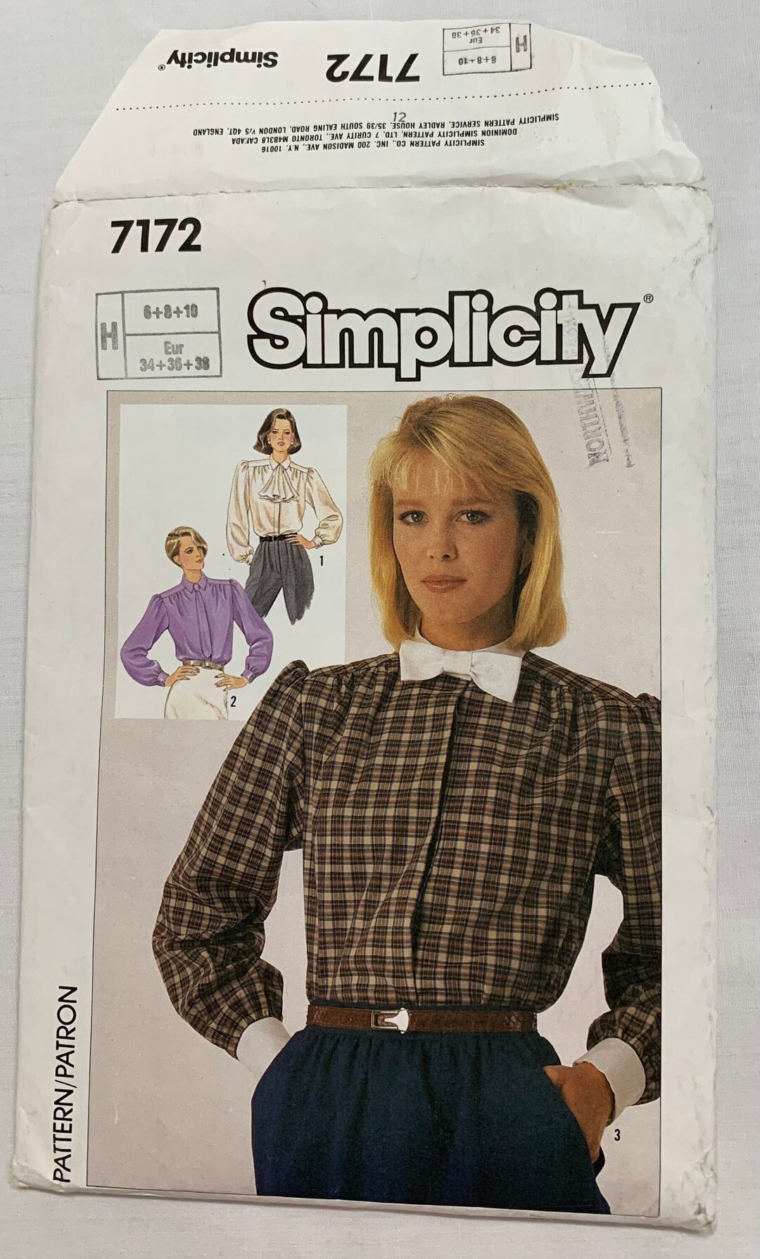 Vintage Simplicity 7172 Sewing Pattern/women’s Long Sleeve Blouse/1990s ...