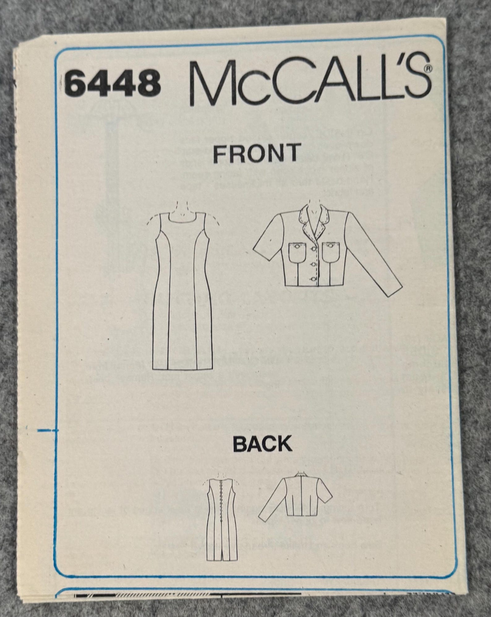 Vintage 1993 Mccall's 6448 Sewing Pattern – Misses' Jacket & Dress ...