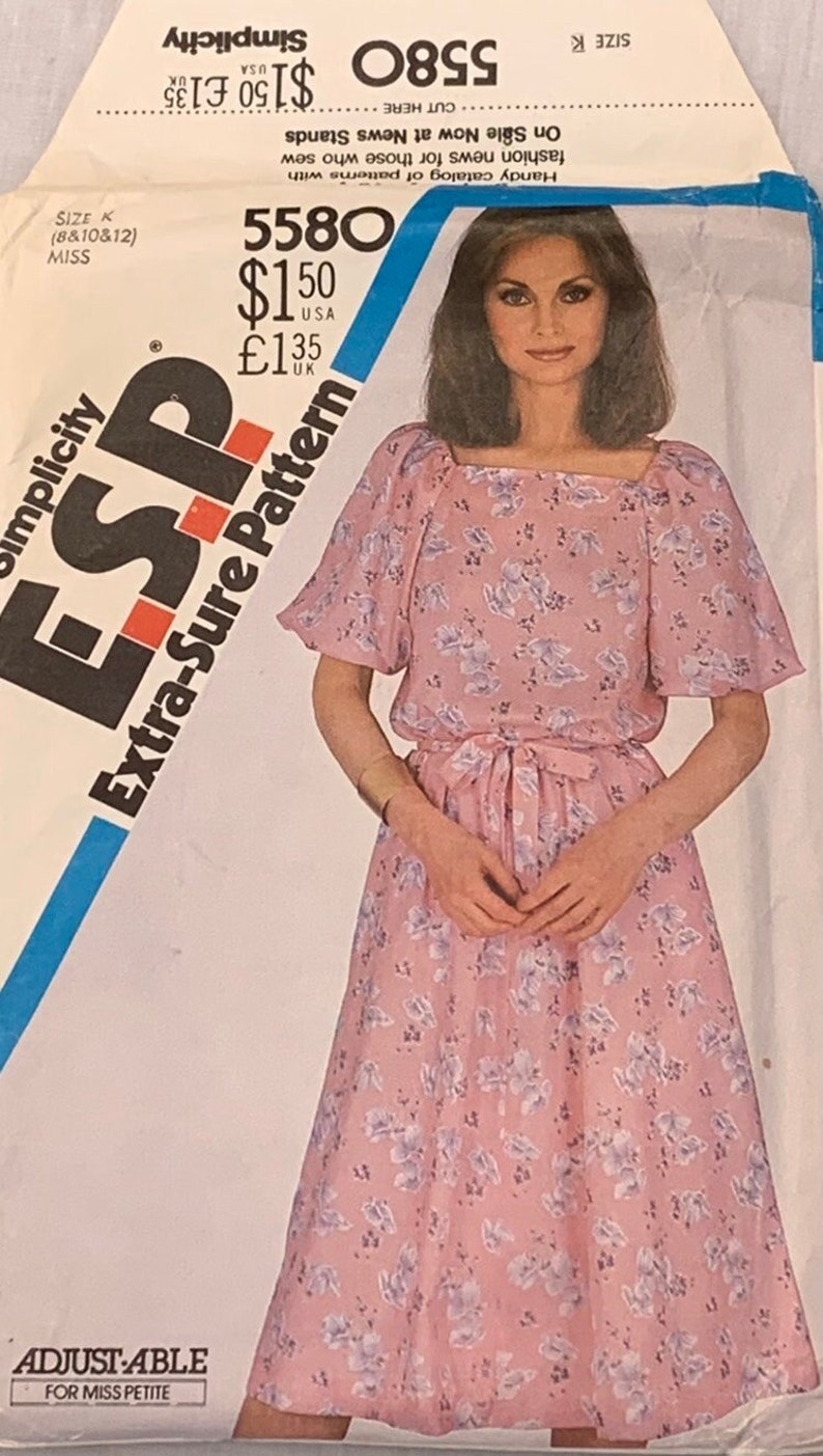 Vintage 1981 Simplicity 5580 Dress Pattern, Miss Petite Size 8-12 ...