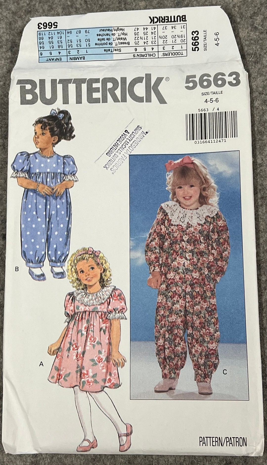 Butterick 5663 Toddler's/children's Dress & Jumper Sewing Pattern ...