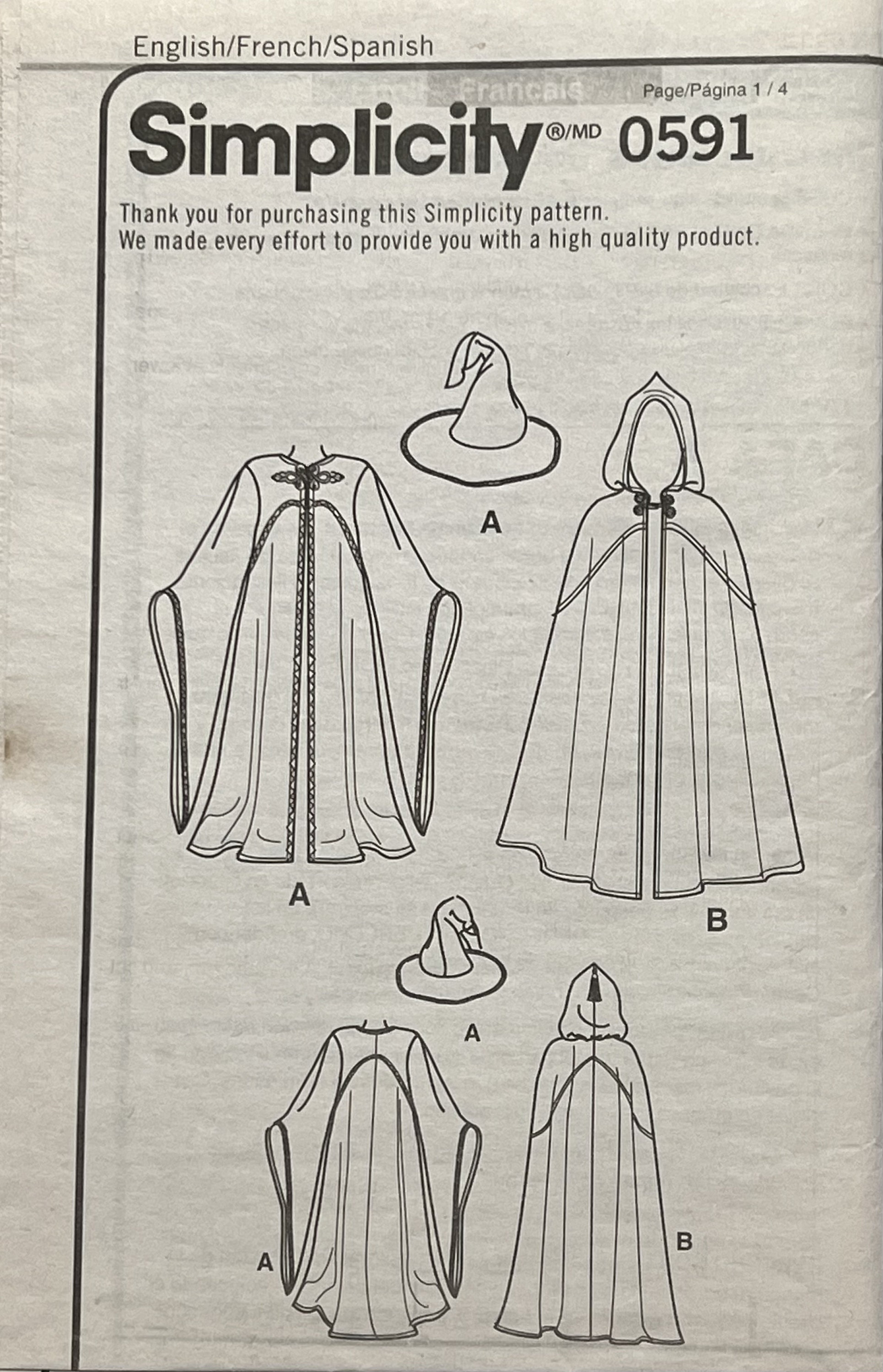 Simplicity 0591/unisex Costume Sewing Pattern/cloak - Etsy