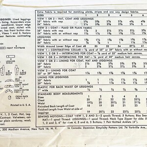 Simplicity 4454 Child's Coat, Hat and Leggings/size 1/carefully Cut ...
