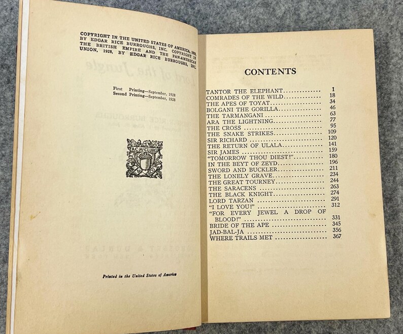 Vintage "tarzan Lord of the Jungle" Written by Edgar Rice Burroughs ...