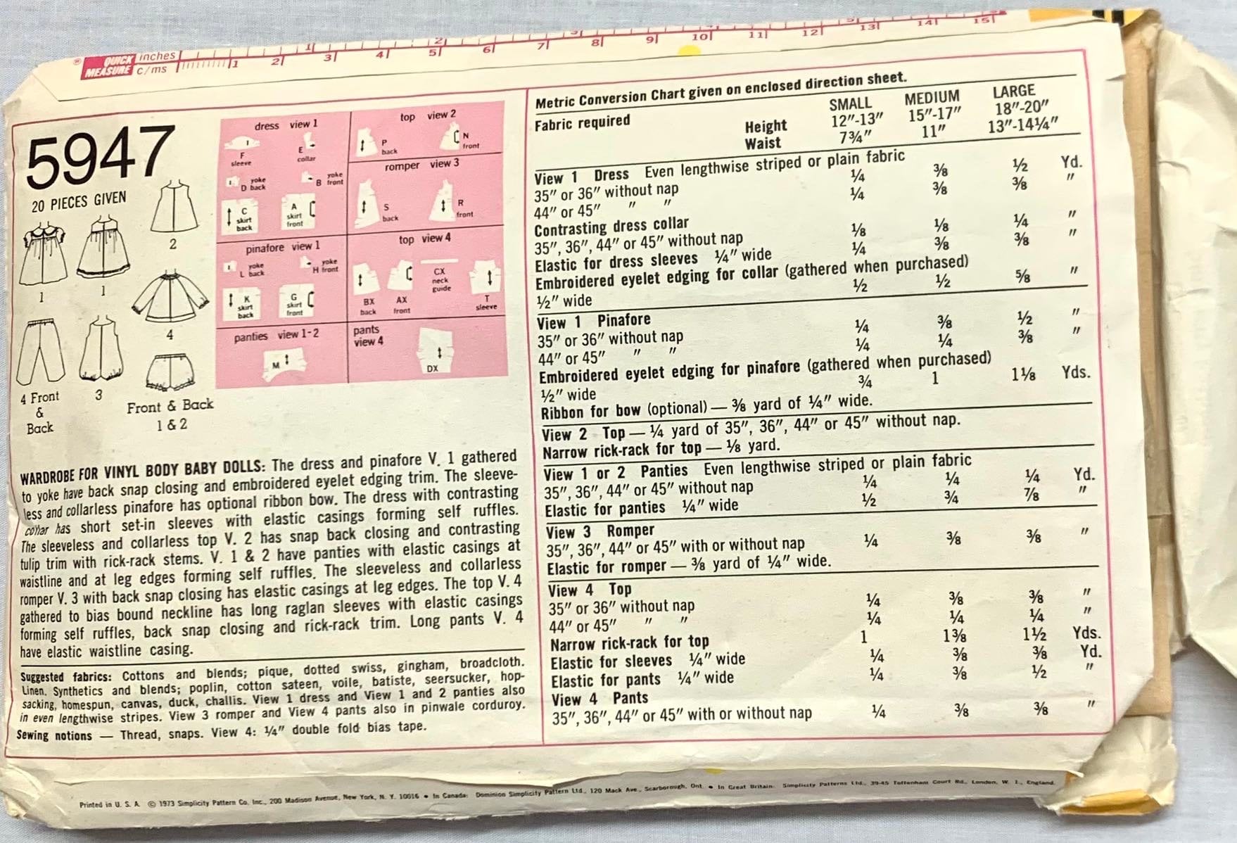 Simplicity 5947 Sewing Pattern/clothes for 1517 Baby Dolls Dresses ...