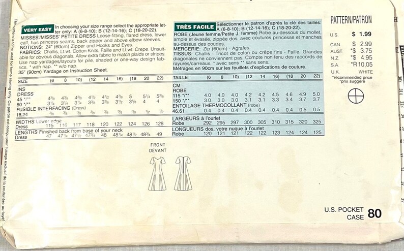Butterick 3986 Misses'/misses' 1990's Petite - Etsy