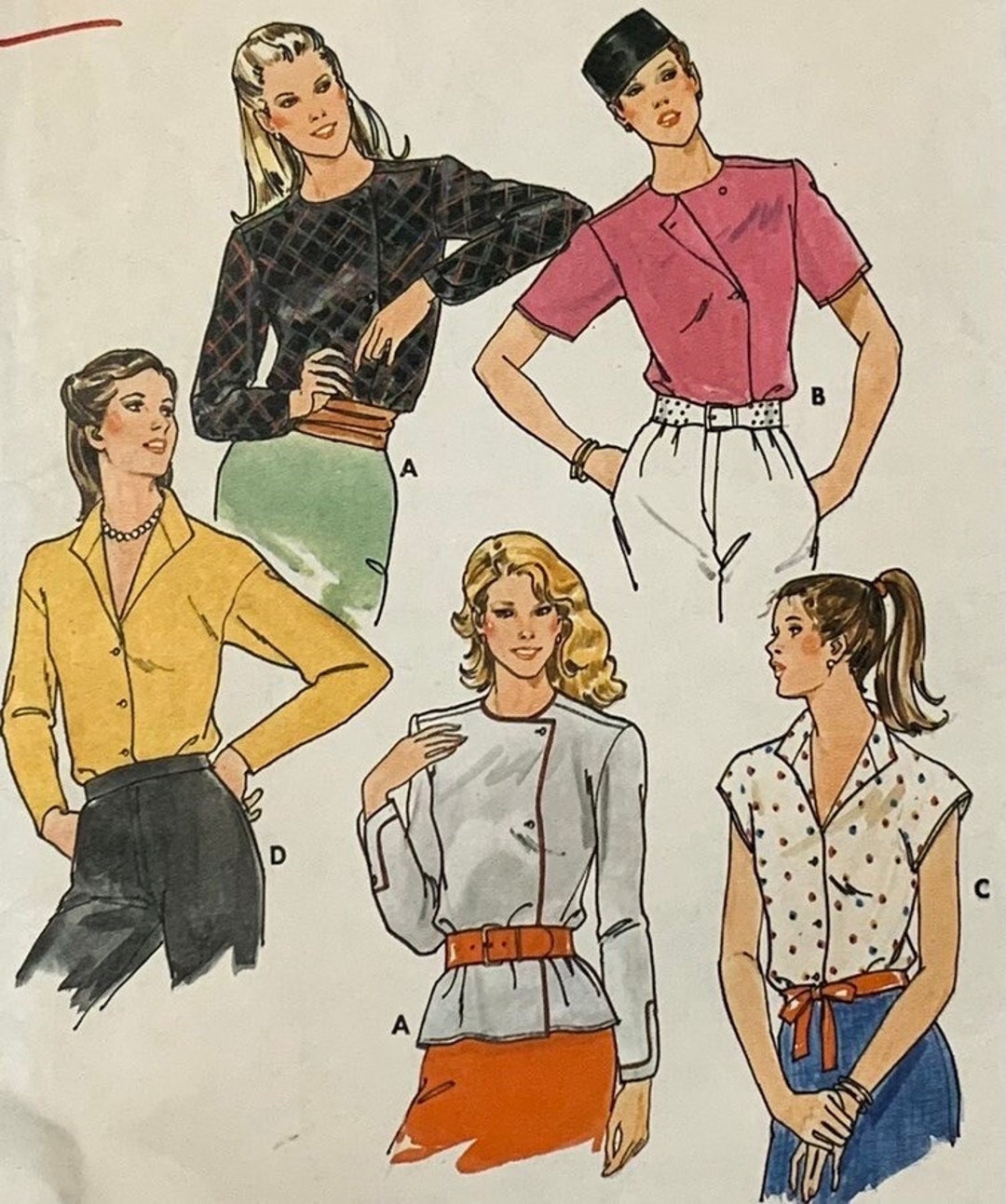 Butterick 6624 Misses Assorted Blouses Sewing Pattern/size 8 partially ...