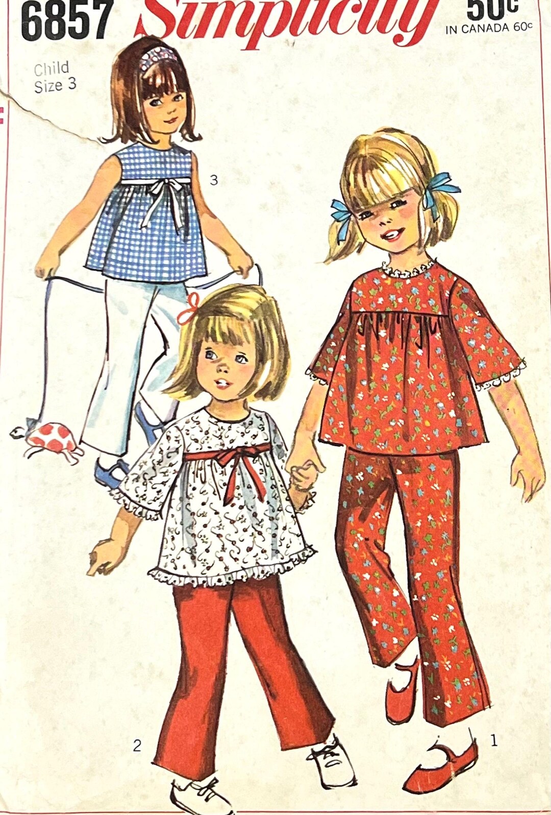 RARE Simplicity 6857/child's Top & Bell-bottom Pants Sewing Pattern ...