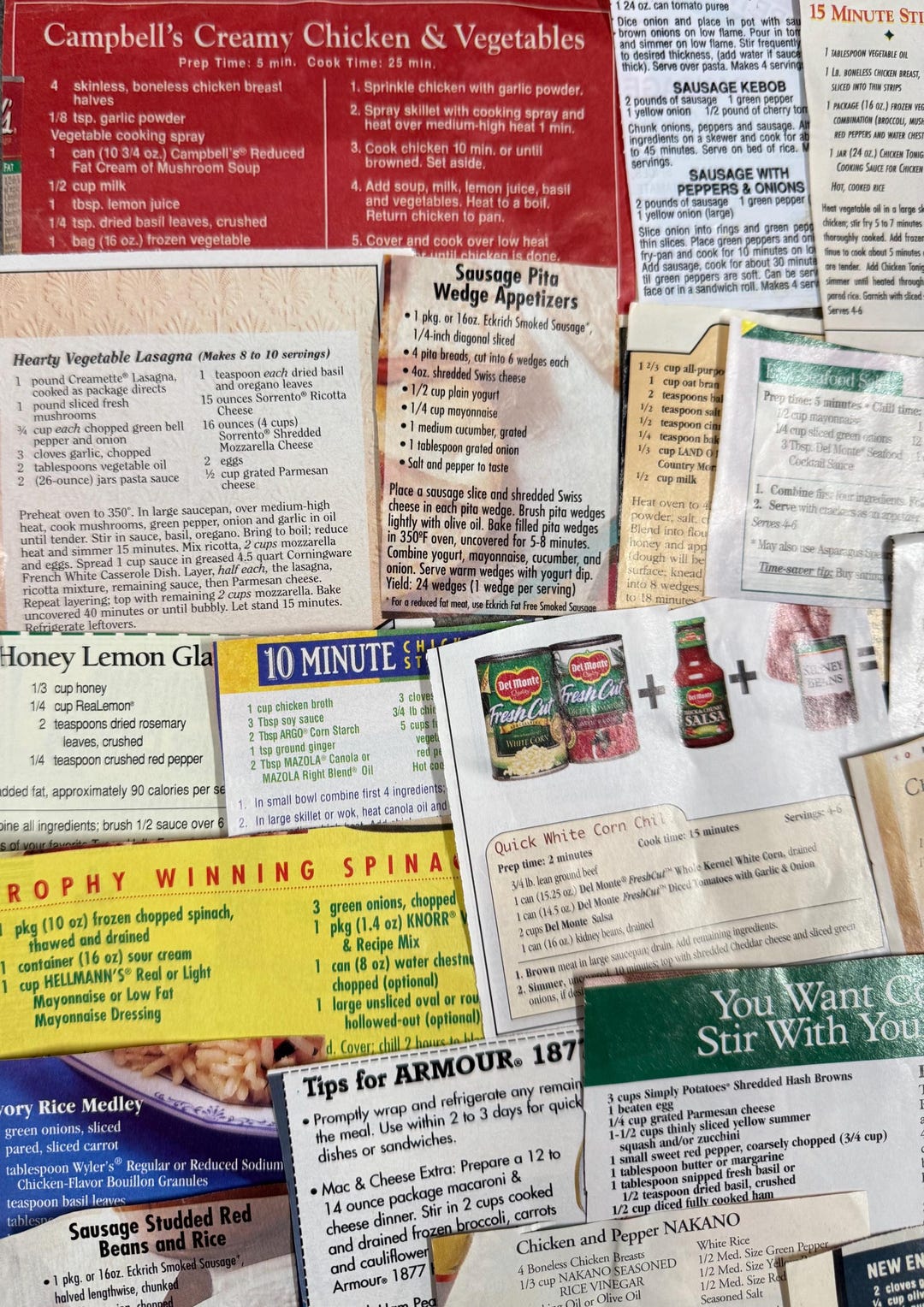 25 + Vintage Clipped Recipes From Package Labels, Magazines and Product ...