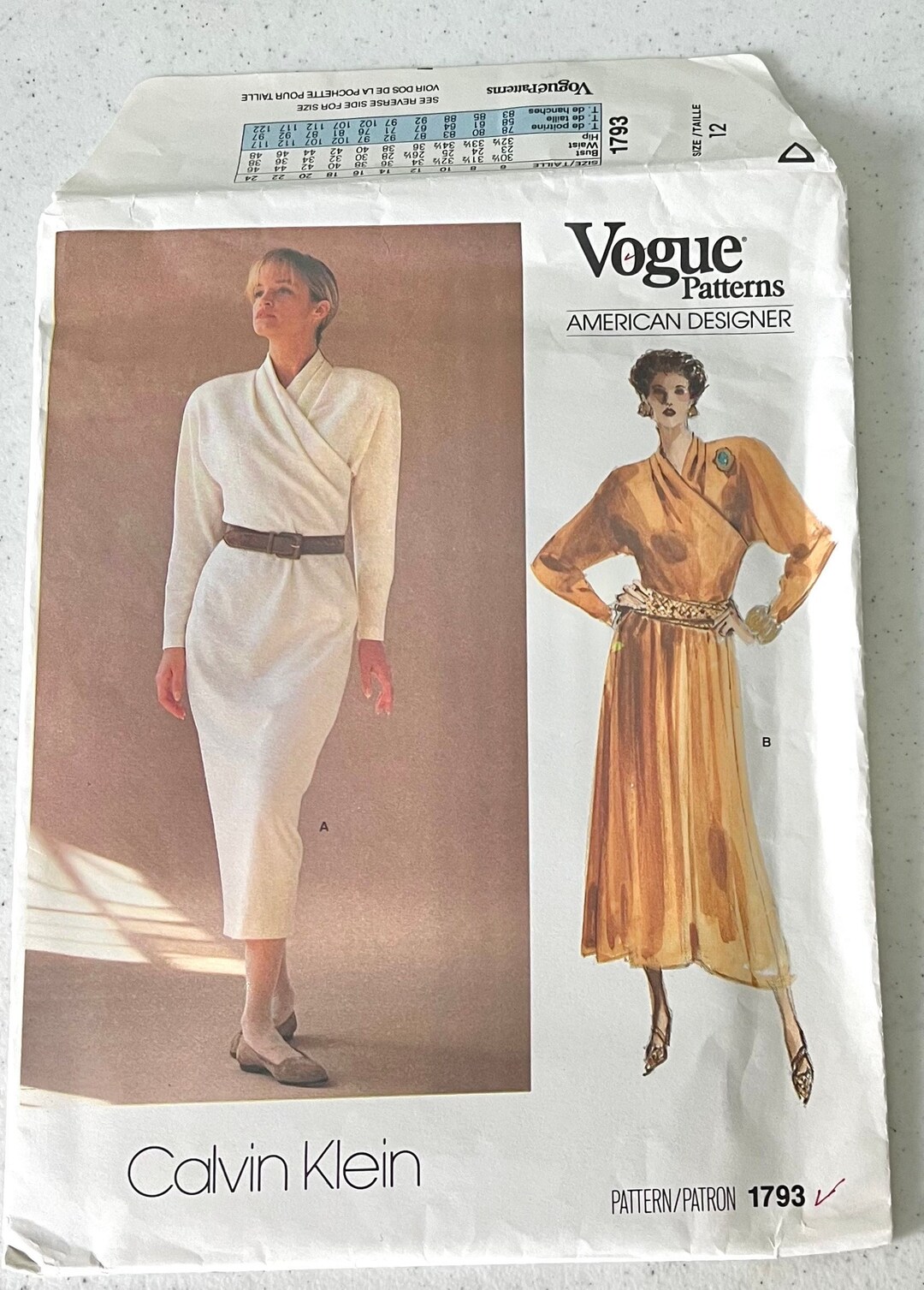 Vogue 1793 American Designer Calvin Klein /misses' Dress With Skirt ...