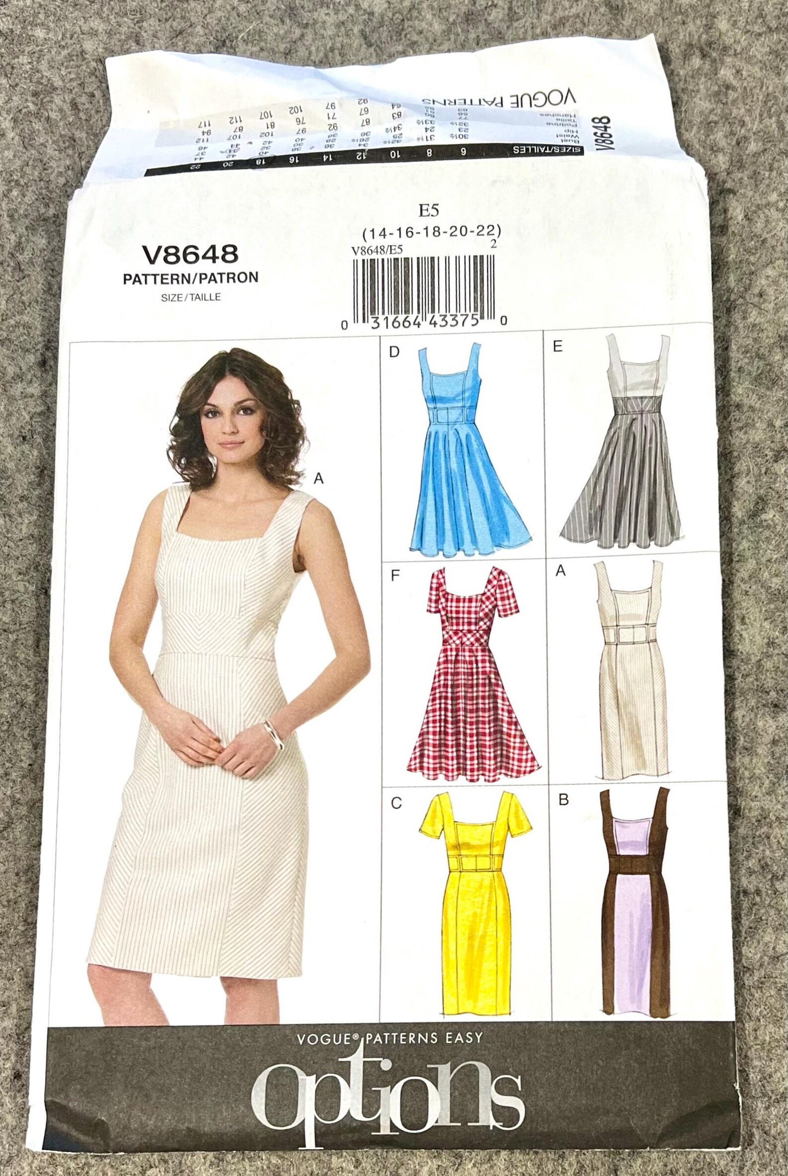 Vogue Patterns Easy Option V8648 Misses Lined Princess Seam Dress With ...