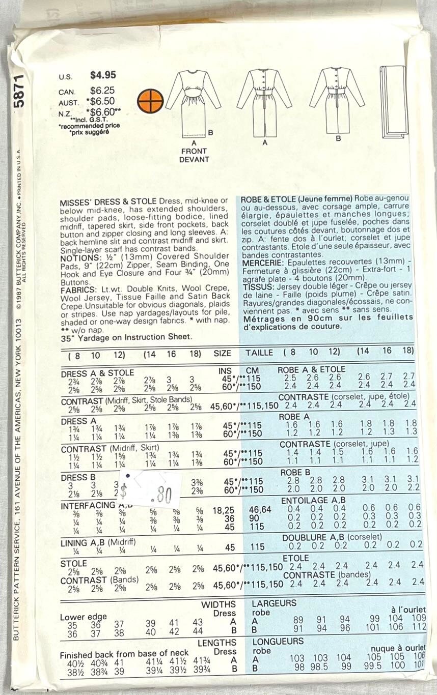 Vintage Butterick 5871/ronnie Heller Designer Sewing Pattern/misses ...