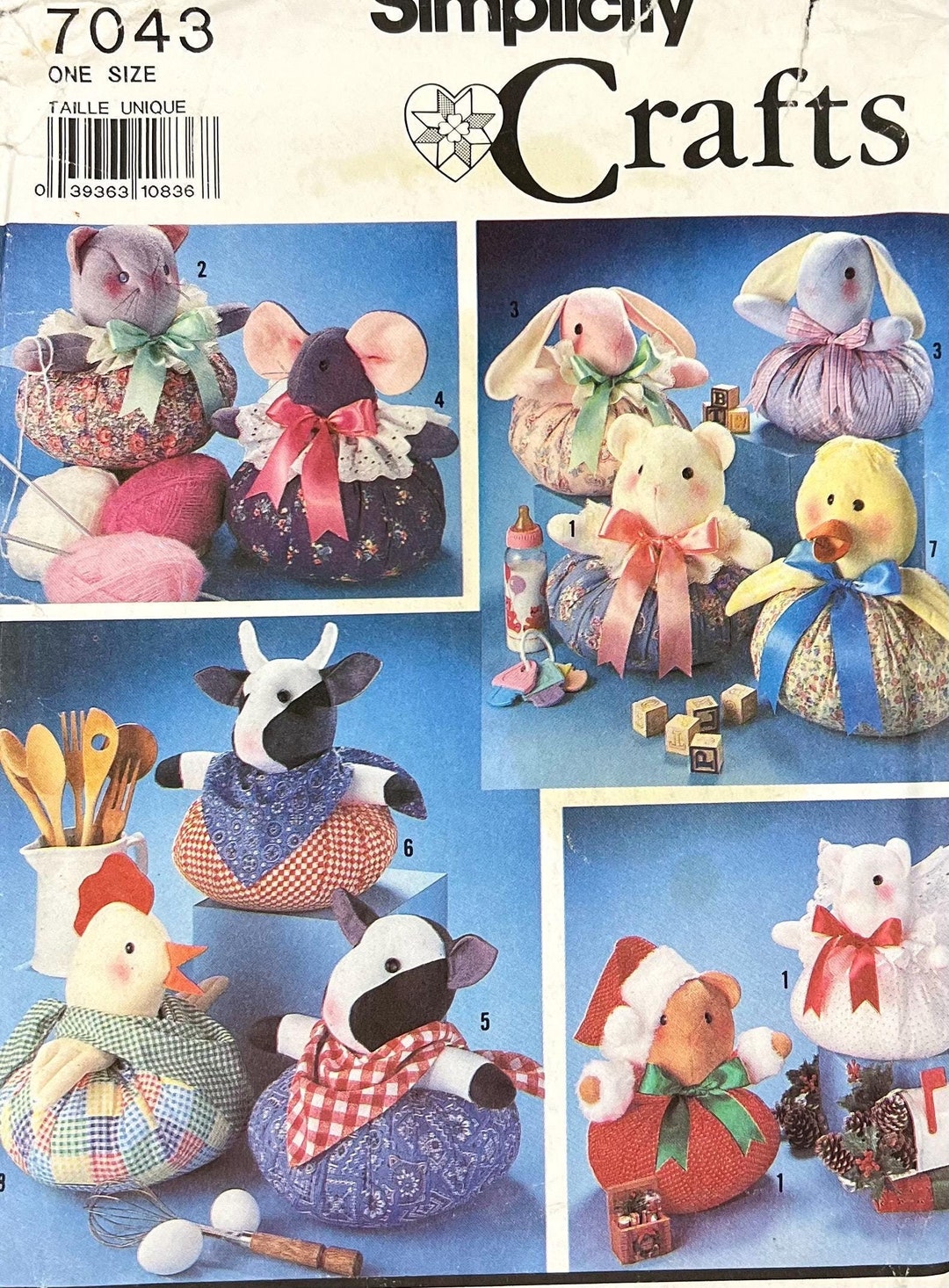 Simplicity Crafts 7043 Puffy Animals One Size Santa Bear Cat Bunny ...