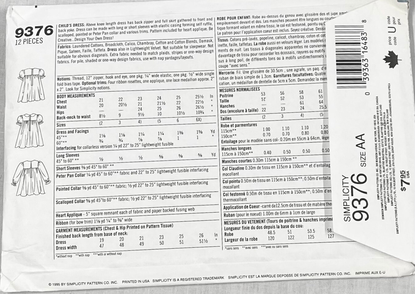 Simplicity 9376/design Your Own Child's Sewing Pattern - Etsy