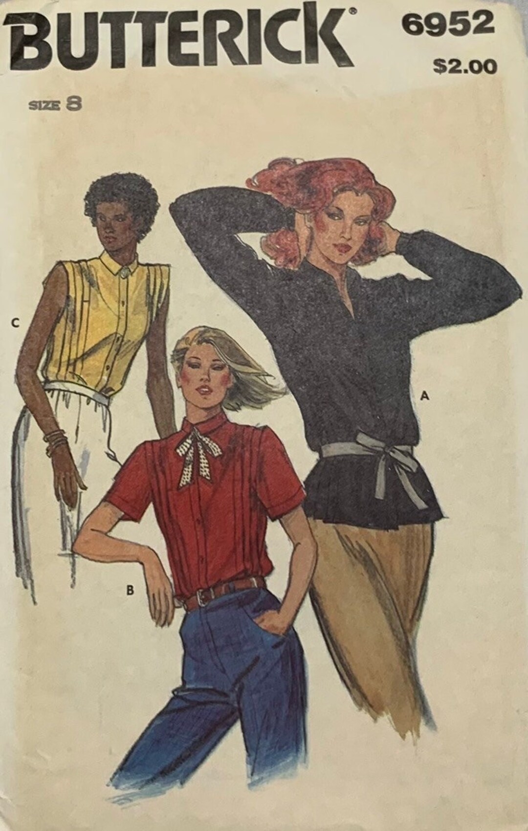 Butterick 6952 Misses' Blouses Sizes 14-16-18/PARTIALLY CUT/COMPLETE ...
