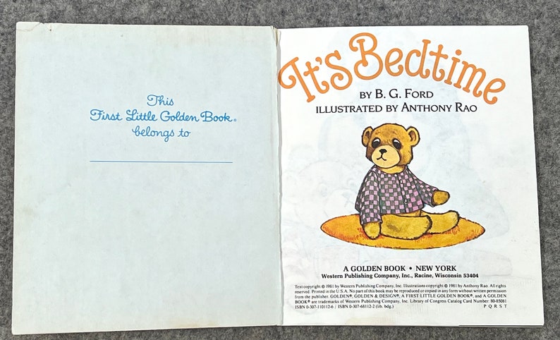 IT'S BEDTIME A First Little Golden Book 10135-12 by B.G. Ford ...