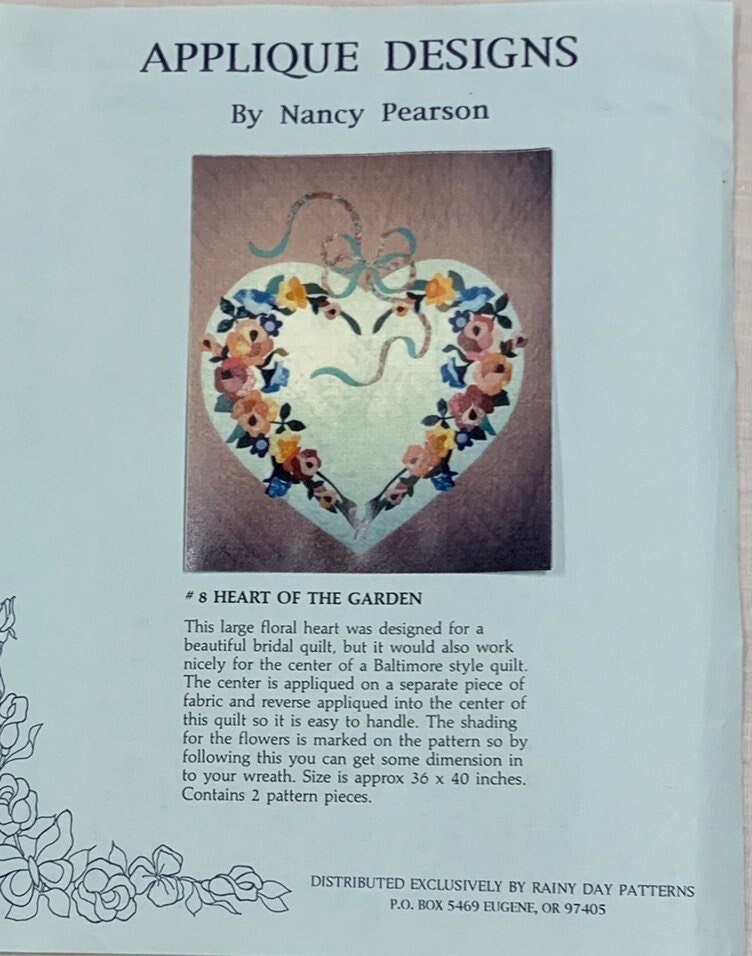 NEW Applique Designs by Nancy Pearson 8 Heart of the Garden/for Rainy ...