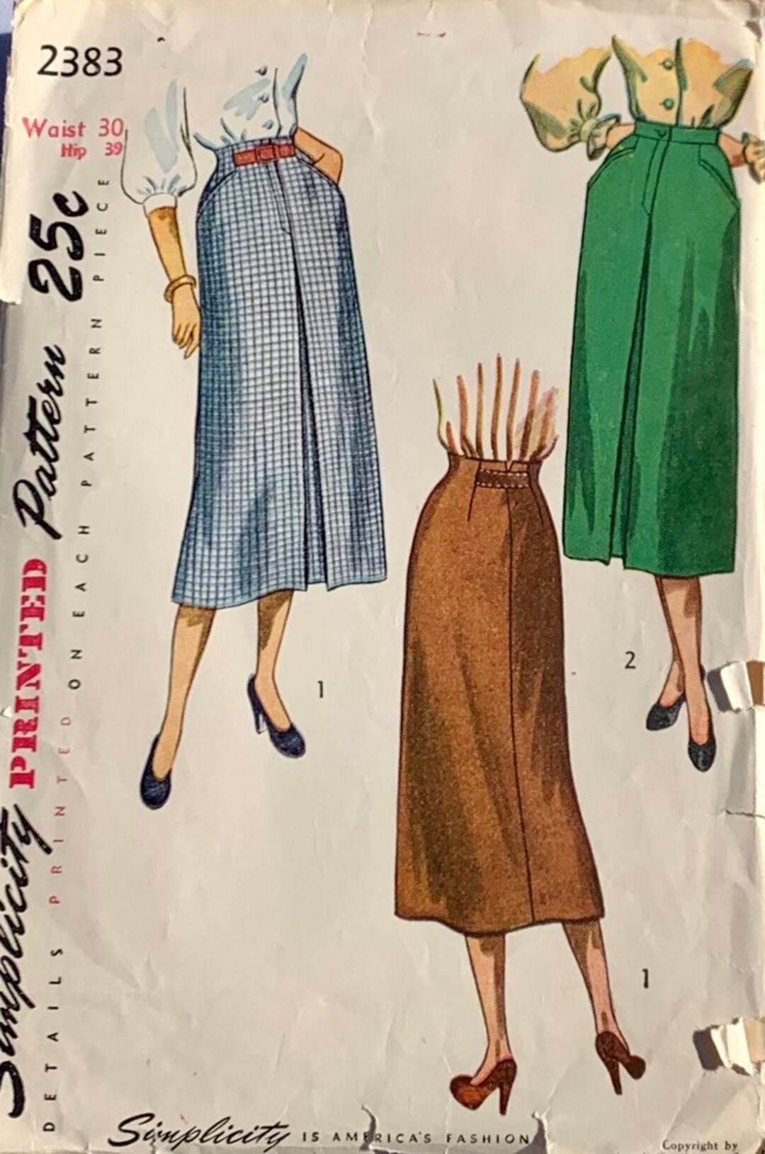 Simplicity 2383 Primer Pattern/1940's Misses Slim Skirt Pattern/waist ...