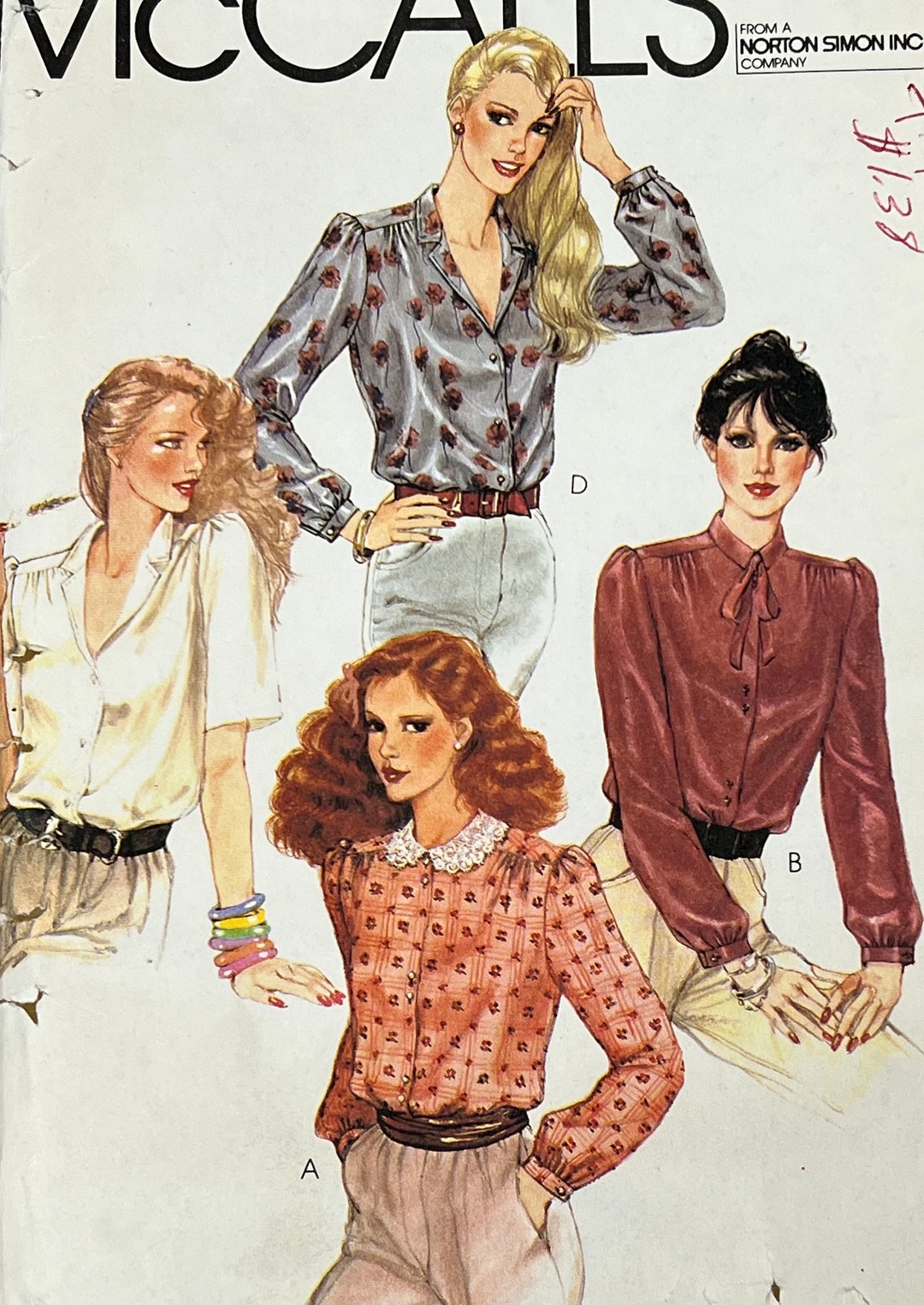 Vintage Mccall's 7224 Misses' Button Down Blouses Sewing Pattern/carole Little for Saint-tropez ...
