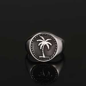 Silver Palm Tree Signet Ring for Men - Mens Rings - Mens Silver ...