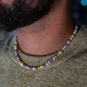 Mens Necklace, Multi Pearl Necklace for Men Shell Pearl Chain Necklace ...