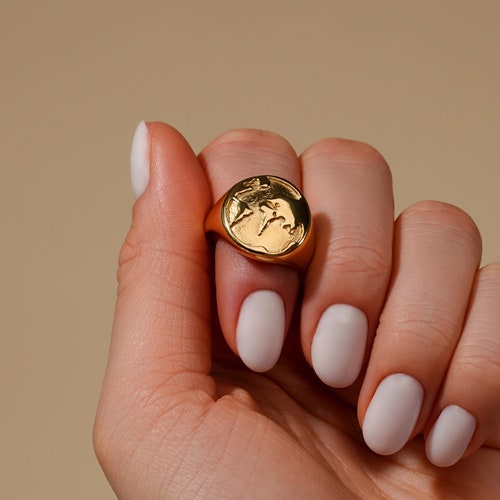 18k Gold Signet Ring Rings for Women Chunky Gold Ring - Etsy