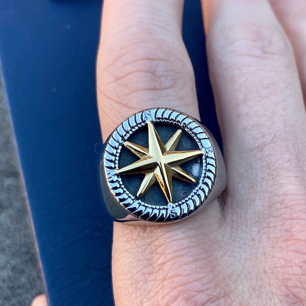 North Star Compass Signet Ring - Etsy