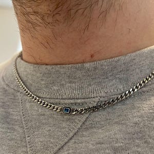 Mens Necklace - Vintage Silver Chain Necklace - Curb Chain Gemstone ...
