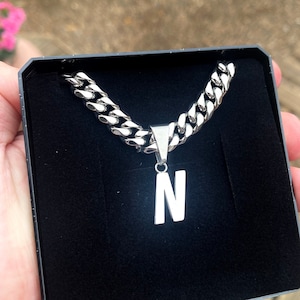 Mens Initial Necklace - Silver Chunky Chain With Initial - Silver Chain ...