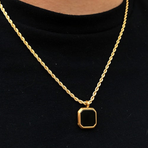 Mens Gold Necklace Black Onyx Stone Pendant Gold Necklace Mens Etsy