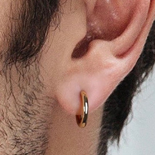 Mens Earrings 18K Gold Hoops for Men Mens Huggie Hoop - Etsy