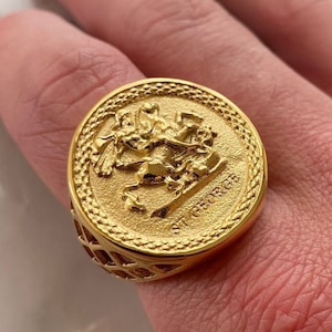 18K Gold Sovereign Ring, St George Ring Men, Gold Signet Ring Men, Mens ...