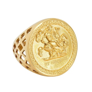 Mens Ring - St George Sovereign Ring - Gold Coin Ring - 18K Gold Rings ...