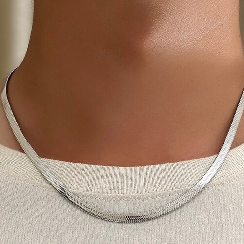 Silver Snake Chain Mens Necklace Chain 3mm / 5mm Flat Gold - Etsy