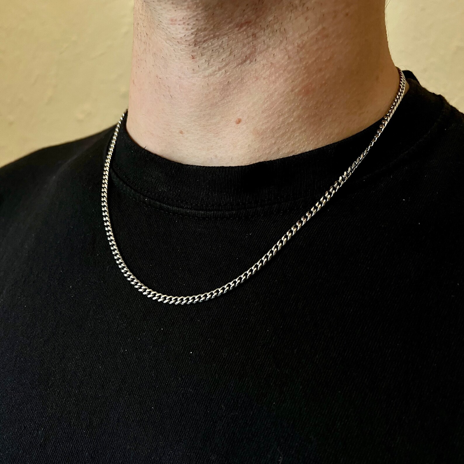 3mm Silver Cuban Chain, Mens Curb Chain, Silver Chain Mens / 18K Gold ...