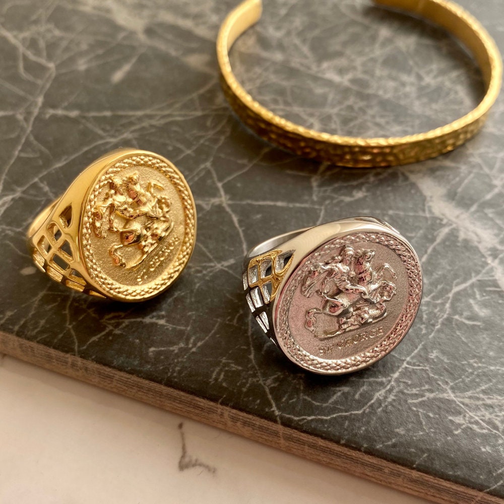 18K Gold Sovereign Ring St George Ring Men Gold Signet Ring - Etsy UK