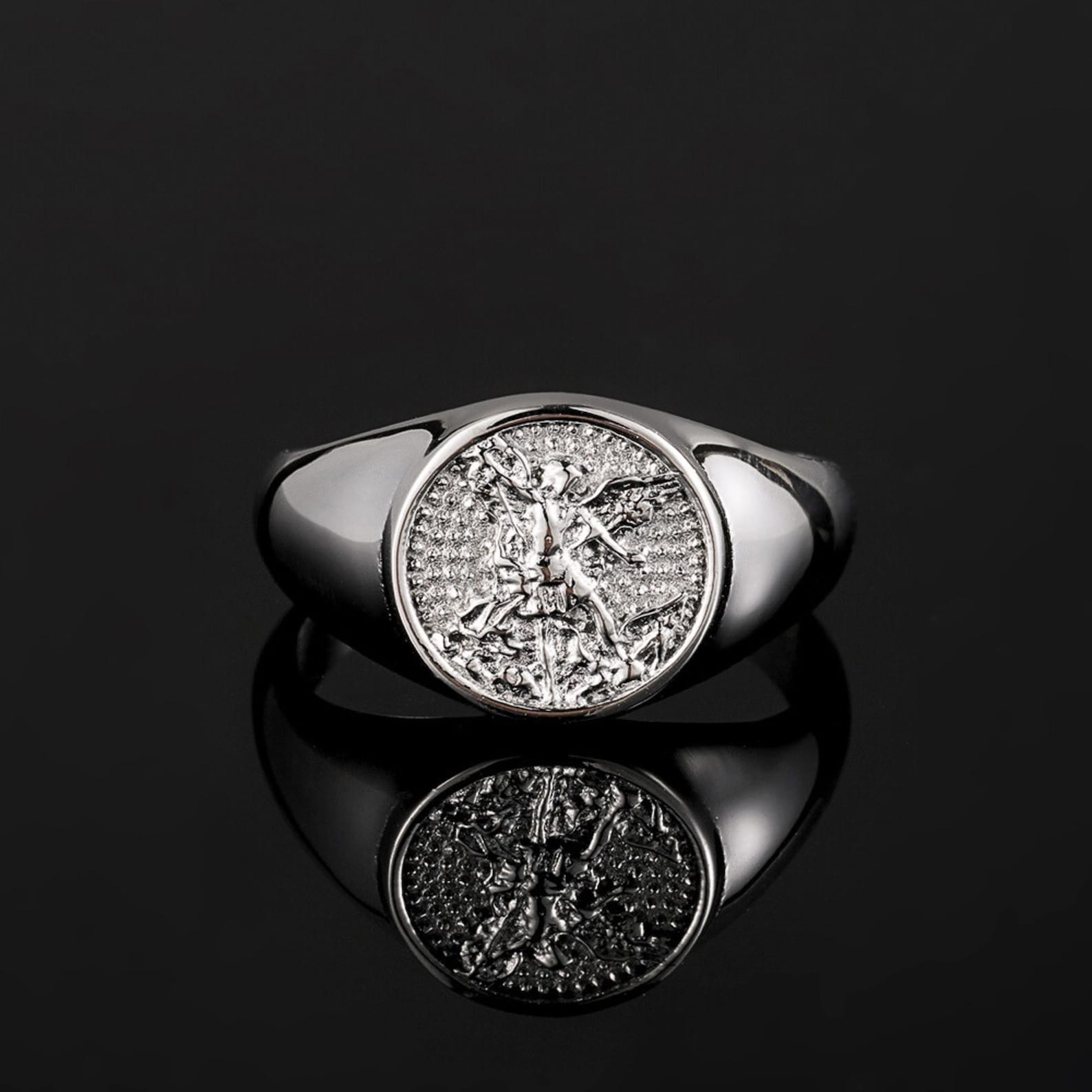 Silver Signet Ring - St Michael Ring for Men - Stainless Steel Ring ...