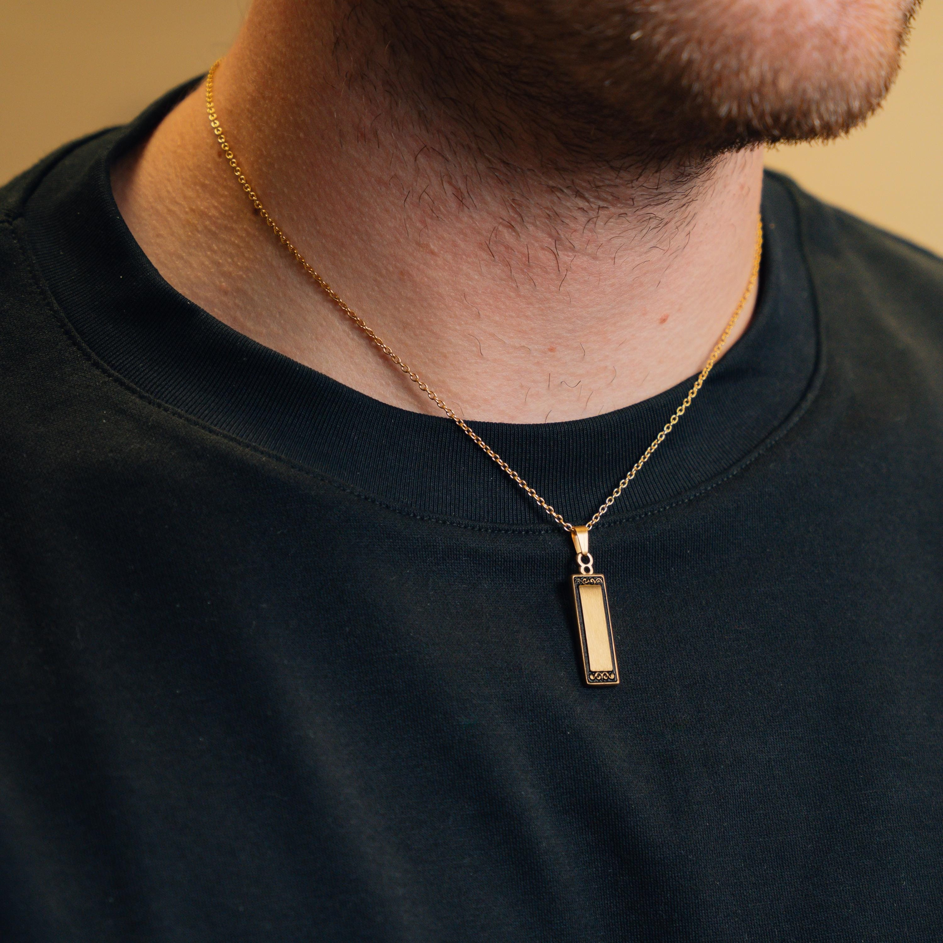 Mens Necklace - Vintage Silver Pendant Necklace for Men - Rectangle ...