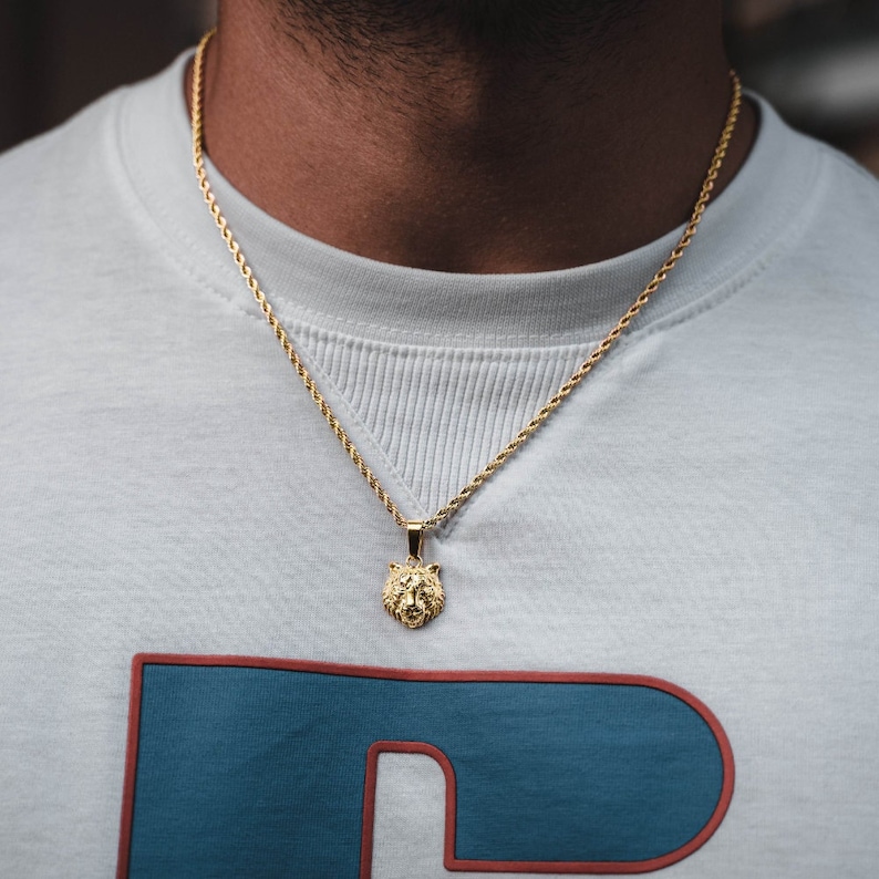 Mini Tiger Necklace Mens 18K Gold Plated Necklace Tiny - Etsy