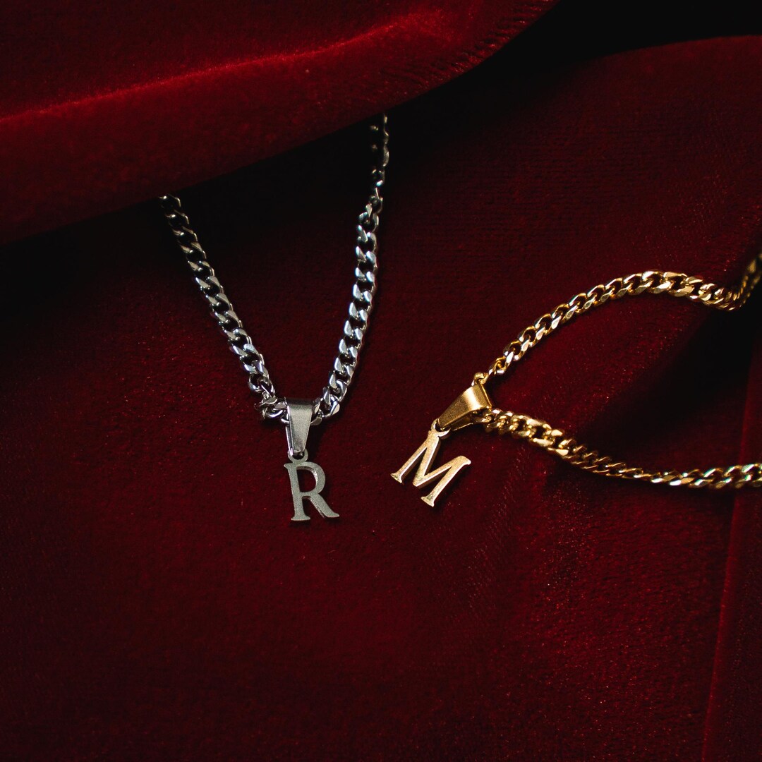 Silver Initial Necklace for Men - Mens Small Initial Necklace - Mens ...