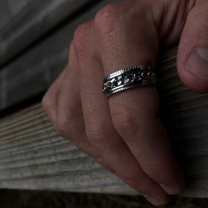 Mens Silver Chain Spinner Ring, Silver Stainless Steel Ring, Rotating ...