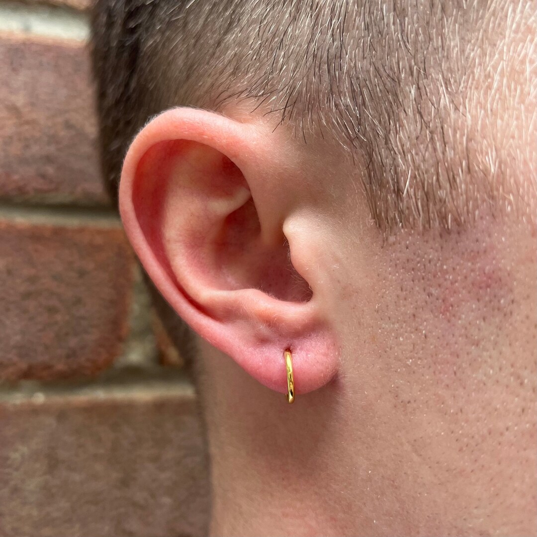 Mens Earrings - Mens Gold Hoop Earrings - 18K Gold Mini Hoop Earrings ...