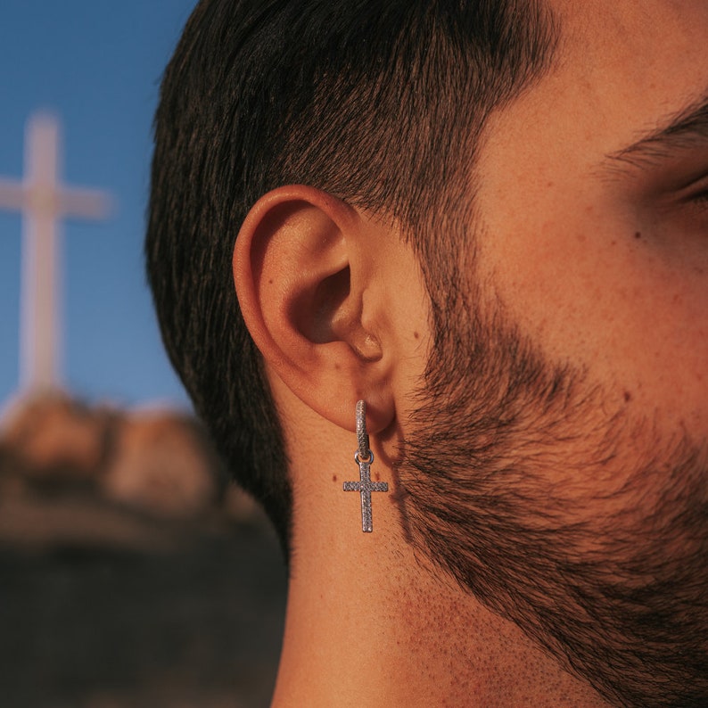 Mens Earrings - Gold Cross Earrings Men - Diamond Cross Earrings for ...