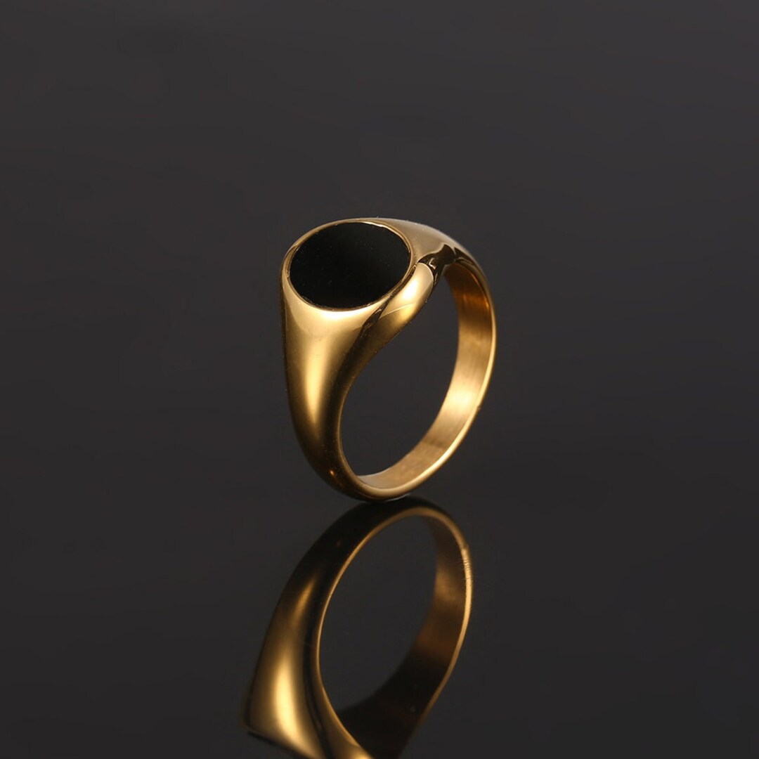 Mens Ring Black Signet Gold Ring - Onyx Stone Ring - 18K Gold Signet ...