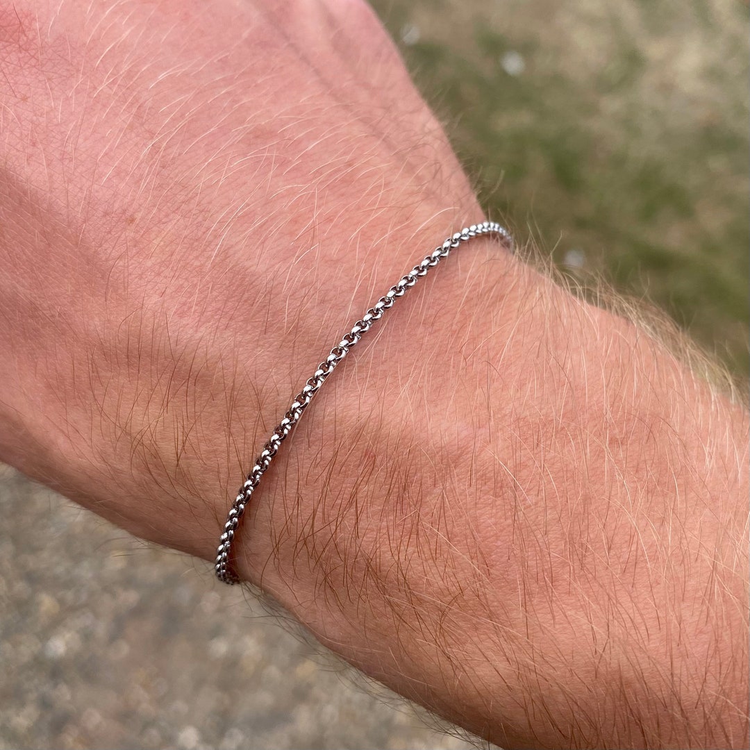 Mens Bracelet, Thin Silver Belcher Bracelet Chain, Strong Silver ...