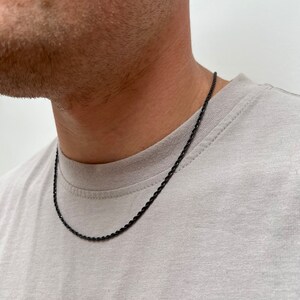 Mens Necklace Black Rope Chain, Black Chain Necklace 2.5mm, Mens Black ...