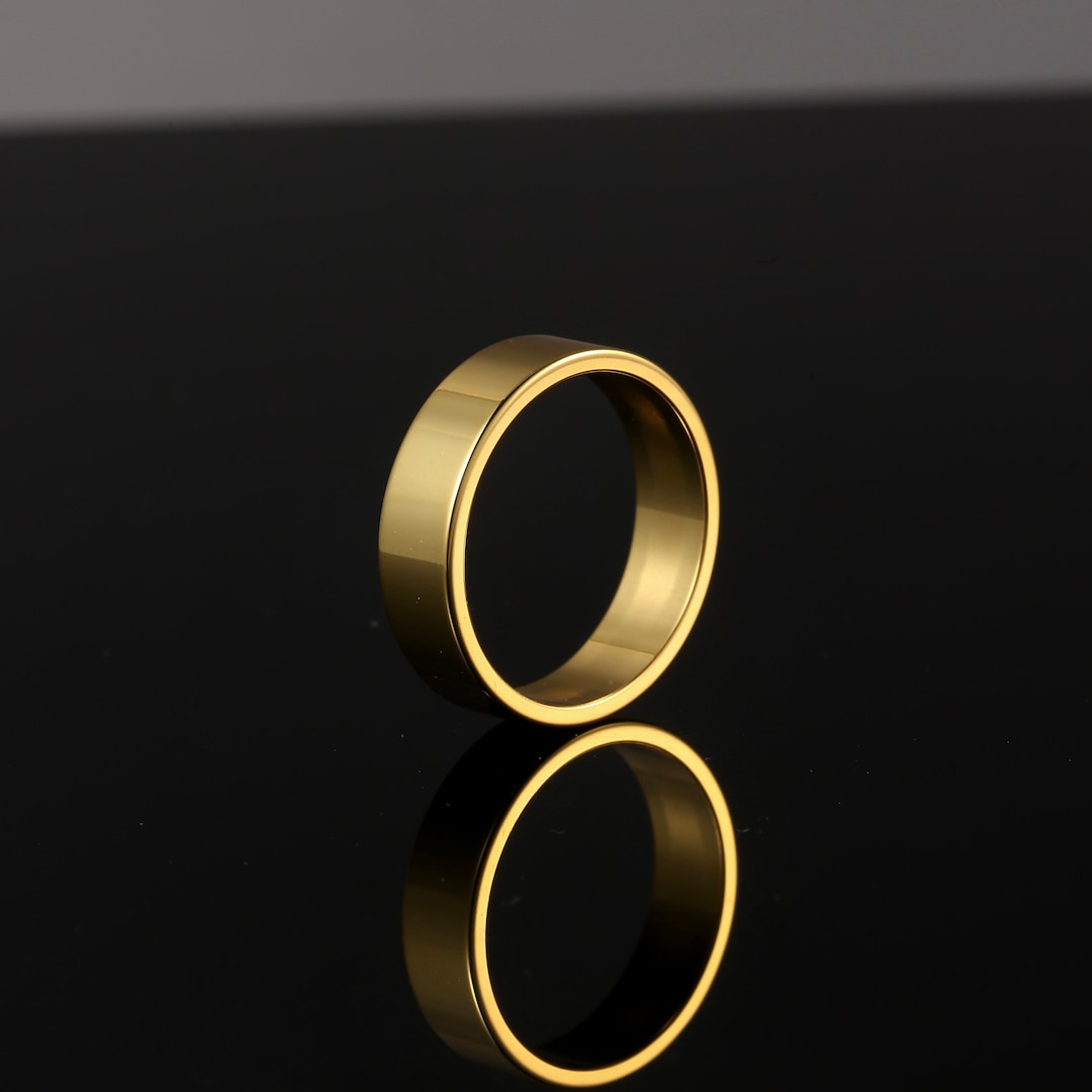 Mens Ring 18K Gold Plated Minimal Band Ring Chunky Gold Ring for Men ...